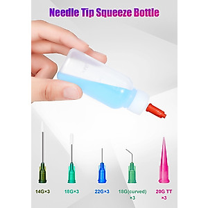 Glue Syringe Needle Tip Squeeze Bottles Set (1ml-50ml), 14G-22G Blunt Needle Tip with Caps, Precision Glue Applicator for Oil, Ink and Art Crafts