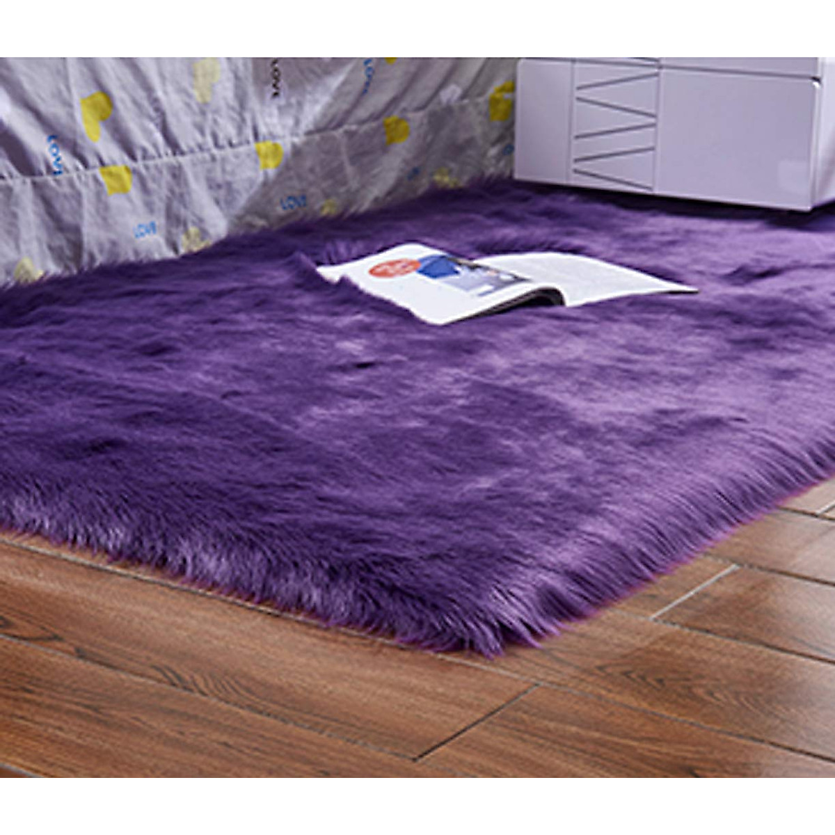 Luxury Plush Fuax Sheepskin Area Rug Fluffy Fuax Fur Shag Carpet Children Play Carpet for Living & Bedroom Sofa Purple,3x5ft