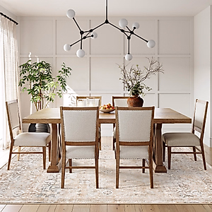 Washable Area Rug 8x10, Neutral Boho Rugs for Living Room Rugs 8x10 Non Slip Farmhouse Modern Bedroom Carpet Stain Resistant Aesthetic Print Accent Floor Rug for Dining Guest Office - Beige