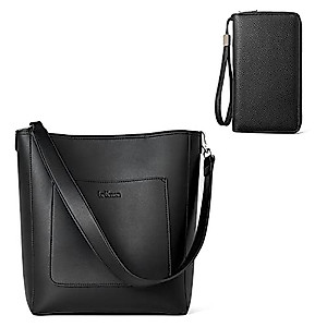BROMEN Hobo Bags for Women Designer Shoulder Bucket Black and Women Wallets Black Bundle