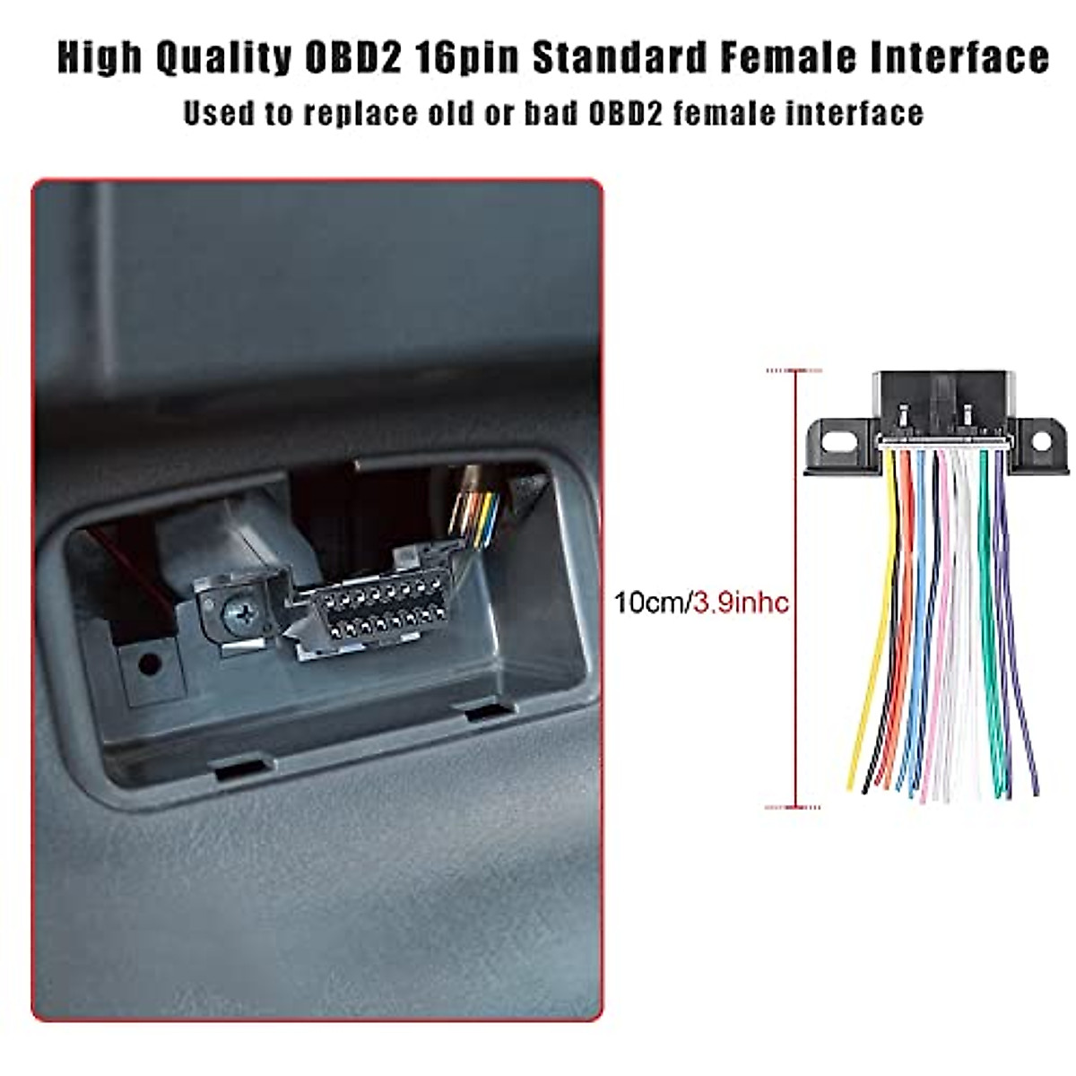 eMoto Solution Universal 16 Pin J1962F OBD2 Female to Male DIY Fixed Harness Adapter Connector Plug Dash Port Cable, 003001005, Full 15x10x2cm Colorful Cables