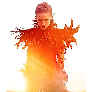 L'VOW Black Feather Shrug Cape Raven Crow Shawl Collar Maleficent Halloween Black Swan Costumes for Women(Black003)