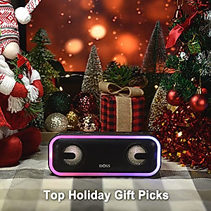 Bluetooth Speaker, DOSS SoundBox Pro+ Wireless Speaker with 24W Stereo Sound, Punchy Bass, IPX6 Waterproof, 15Hrs Playtime, Wireless Stereo Pairing, Multi-Colors Lights, Speaker for Home,Outdoor-Black