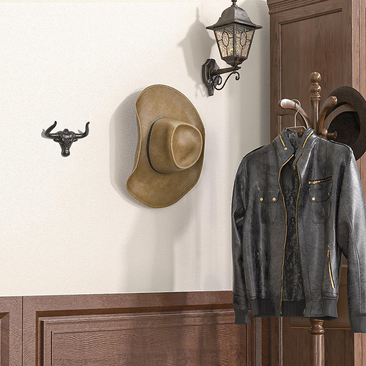 HYDERMUS Cowboy Hat Rack for Wall 2 Pack Modern Cast Iron Cowboy Hat Holder Cowgirl Hat Hanger Western Wall Decor Longhorn Hooks Wall Hooks for Hat Storage and Organization Rust Men's Christmas Gift
