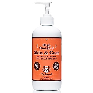 Natural Dog Company Skin & Coat Oil (16 oz.), Supports Skin Health, Fish Oil Supplements for Dogs, Soft and Silky Coat, Salmon Oil & Flaxseed Oil, Fatty Acids, Bottle of Dog Fish Oil with Pump