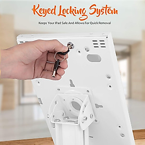 Pyle Anti Theft Tablet Security Stand - Table Mount Desktop Ipad Kiosk Stand w/Lock and Key Mechanism, 90° Rotate 75° Tilt - iPad, iPad Air, iPad Pro, Samsung Galaxy Tab A (2023) PSPADLK18, White