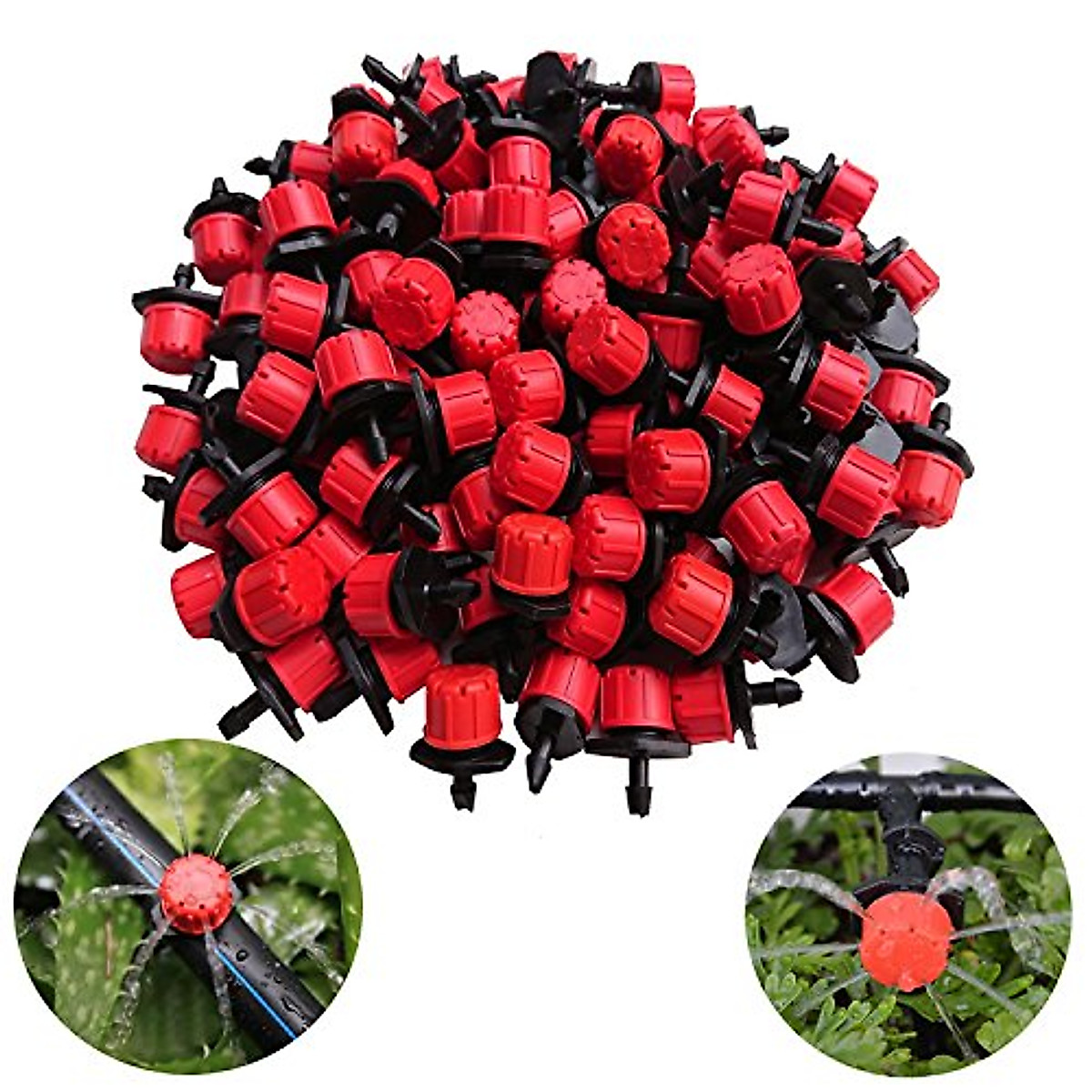 Kalolary 100Pcs 1/4Inch Adjustable Micro Drip Irrigation System Watering Sprinklers Anti-Clogging Emitter Dripper Garden Supplies(Red)