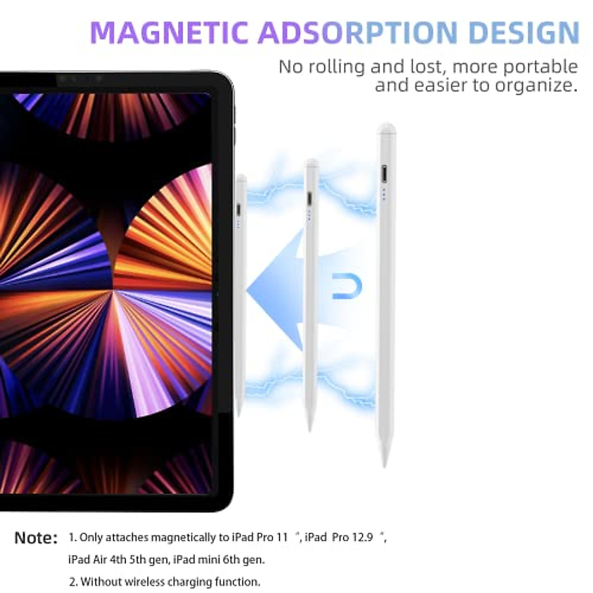 Stylus Pen for iPad, Apple Pencil for iPad 10th 9th Gen, Apple Pen iPad Pencil for iPad Air 5/4/3rd, iPad Pro 11/12.9 Inch, with Palm Rejection & Tilt Sensitivity, Magnetic Stylus iPad Pen, White