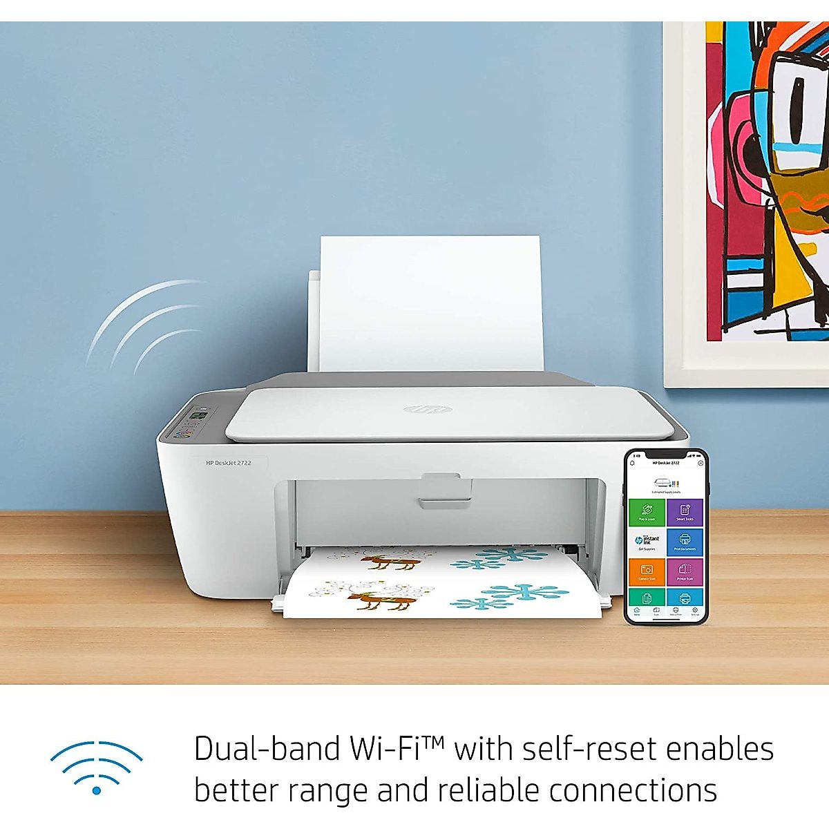 HP DeskJet 27 22 All-in-One Wireless Color Inkjet Printer, White - Print, Scan, Copy - 1200 x 1200 dpi, Flatbed Scanner, Icon LCD Display, WiFi, Bluetooth, USB Connectivity, CBMOUN Printer Cable