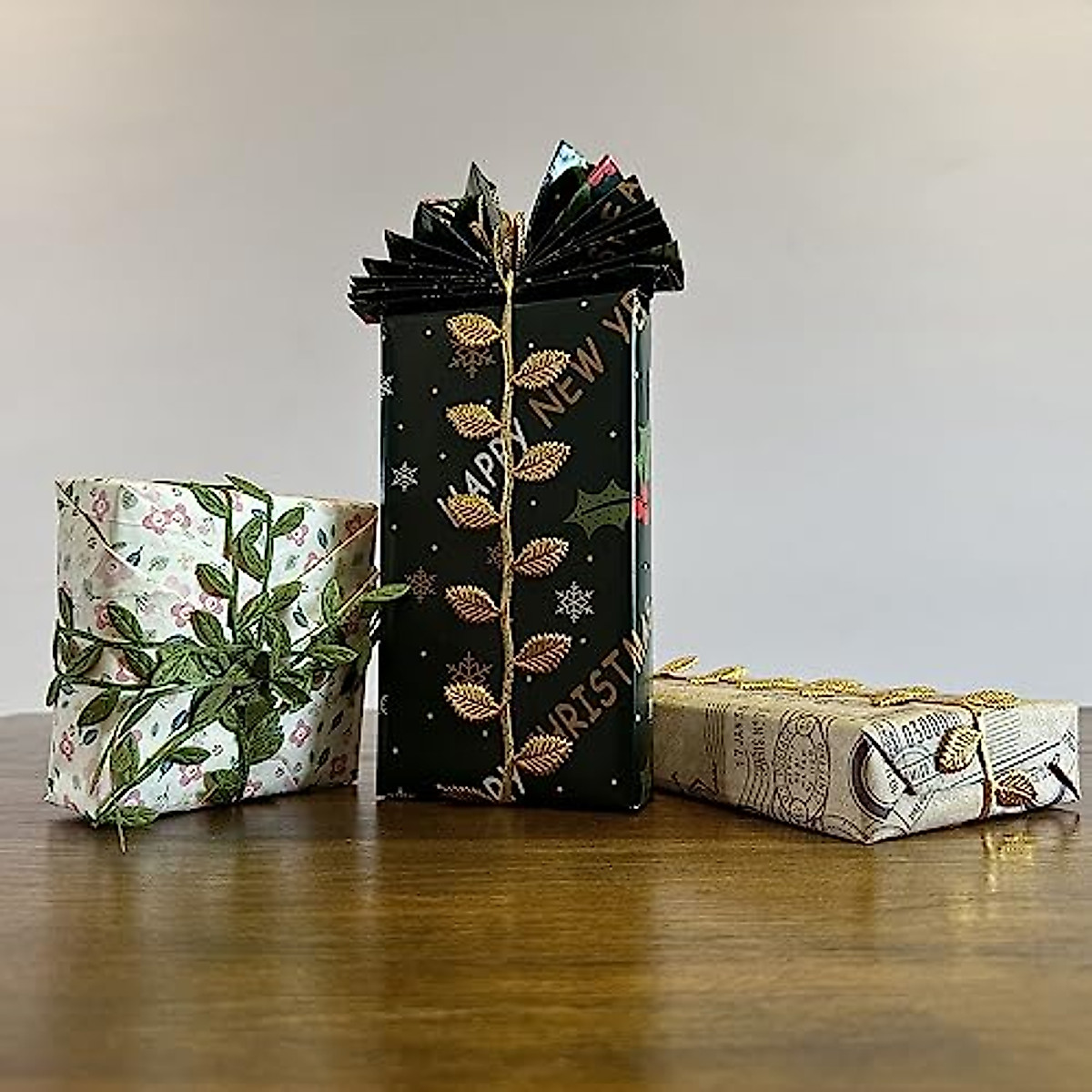 Gold Leaves Leaf Ribbon Trim Rope - 20 Yards - for Garland DIY Crafts and Party Wedding Home Decorations (Gold)