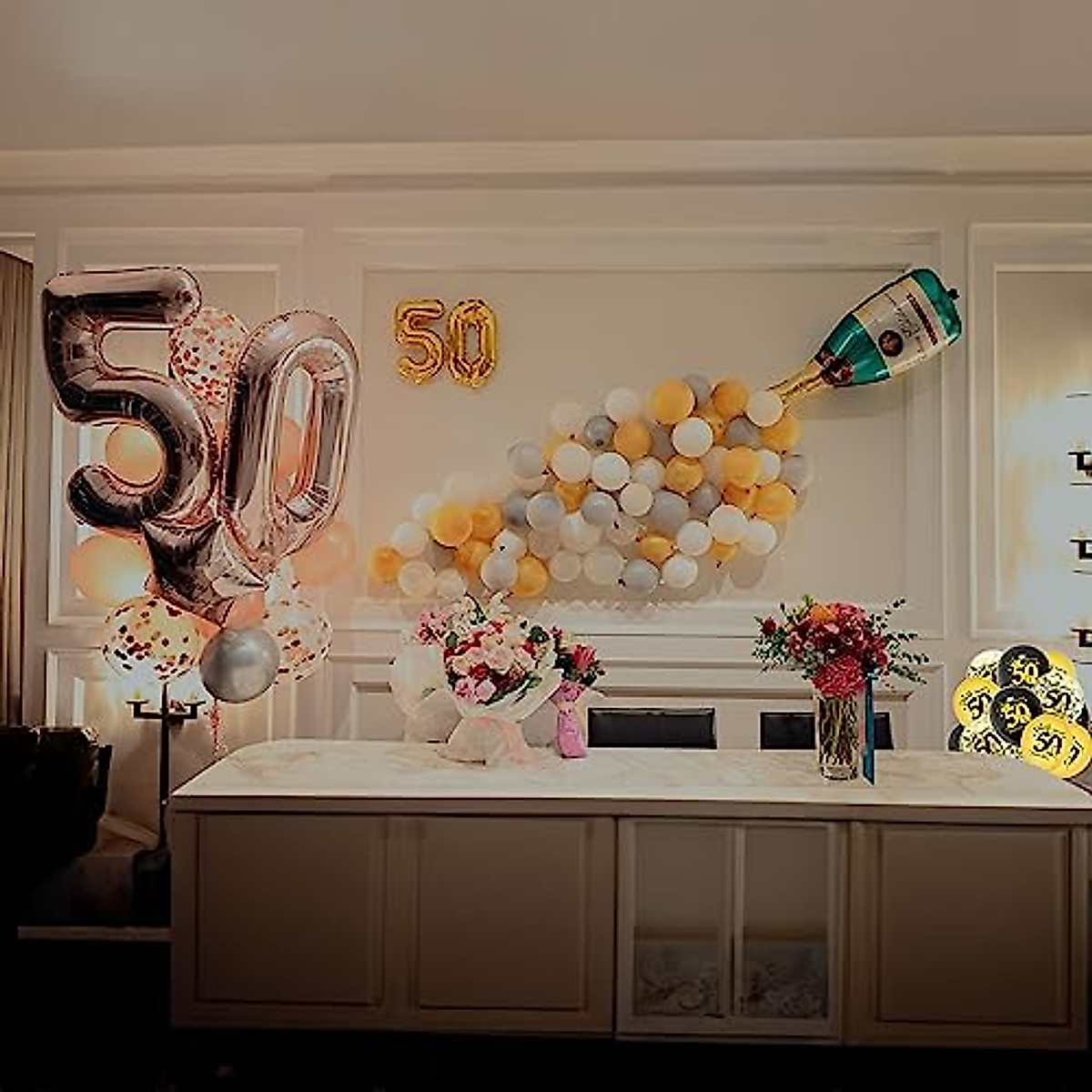 50th Birthday Decorations for Women and Men,50PCS Birthday Decorations Black Gold Party Supplies Hanging Swirls for Men Women, 50 Years Old Birthday Ceiling Hanging Decor with 10 Balloon (50th)