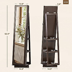 SERWALL 360 Rotating Jewelry Stand Organizer - Jewelry Armoire with Full-Length Mirror- Freestanding Dressing Mirror Jewelry Cabinet Storage - Brown