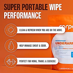 Carpe Antiperspirant Underarm Wipes for Sweat Blocking, Deodorizing, and Cleansing When You’re On the Move - 15 Residue Free, Individually Wrapped Wipes - Clean and Refreshing Scent