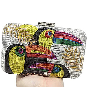 Toucan Bird Crystal Clutch Purses for Women Rhinestone Evening Bags Party Cocktail Handbag and Purse (Small,Silver)