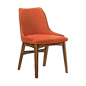 Armen Living Azalea Fabric Wood Dining Side Chairs-Set of 2, 19" SH, Orange/Walnut