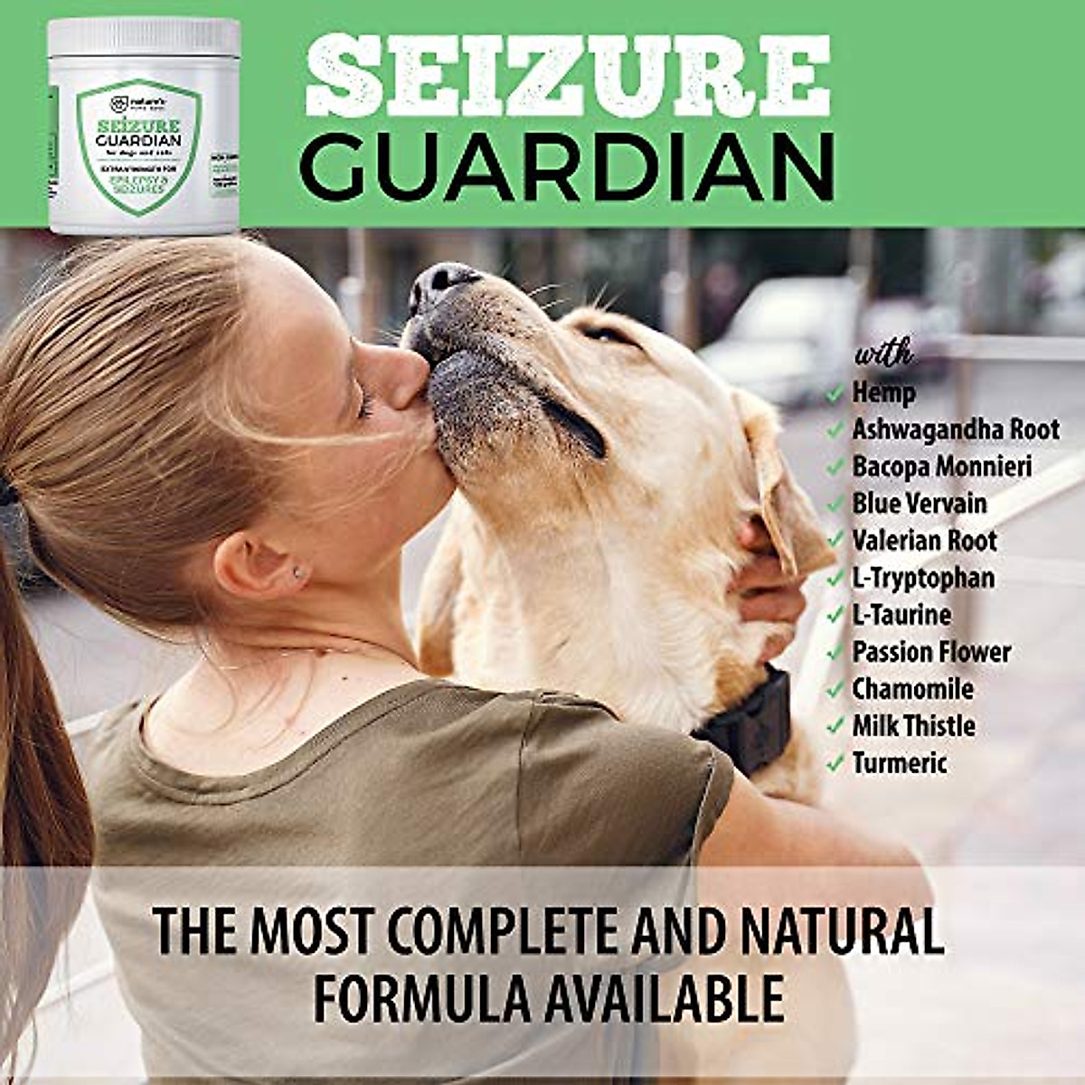 Seizure Support and Calming Aid for Dogs and Cats - All Natural Epilepsy and Seizure Aid. Hemp, Ashwagandha, Blue Vervain, Valerian, L-tryptophan, L-Taurine, Chamomile, Milk Thistle, Turmeric.