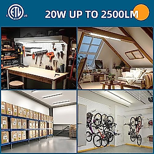 Barrina LED Shop Light 2ft, 20W 2500LM 5000K, T8 LED Light Fixture, Clear Cover, Ceiling and Utility Shop Light, Linkable Tube Lights, Shop Lights for Room, Garage, Workbench, Warehouse, 2-Pack
