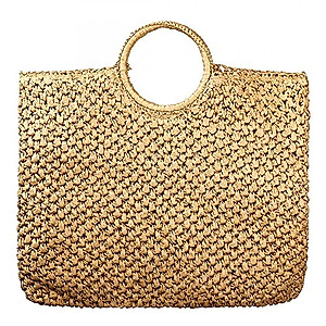 Straw Tote Bag Women Large Square Hand Woven Handbags Beach Hobo Bag for Daily Use Beach Shopping Travel (Beige)