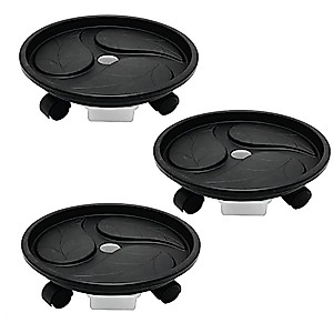 Tongzhi 3pcs 13inch Plant Caddy with Built-in Water Container and 4 Wheels, Garden Rolling Planter Trolley with Wheels, Plant Stand with 2 Lockable Wheels, Load Capacity 130 lbs,Black…