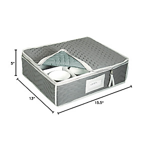 China Cup Storage Chest - Deluxe Quilted Microfiber (Light Gray) (13"H x 15.5"W x 5"D)