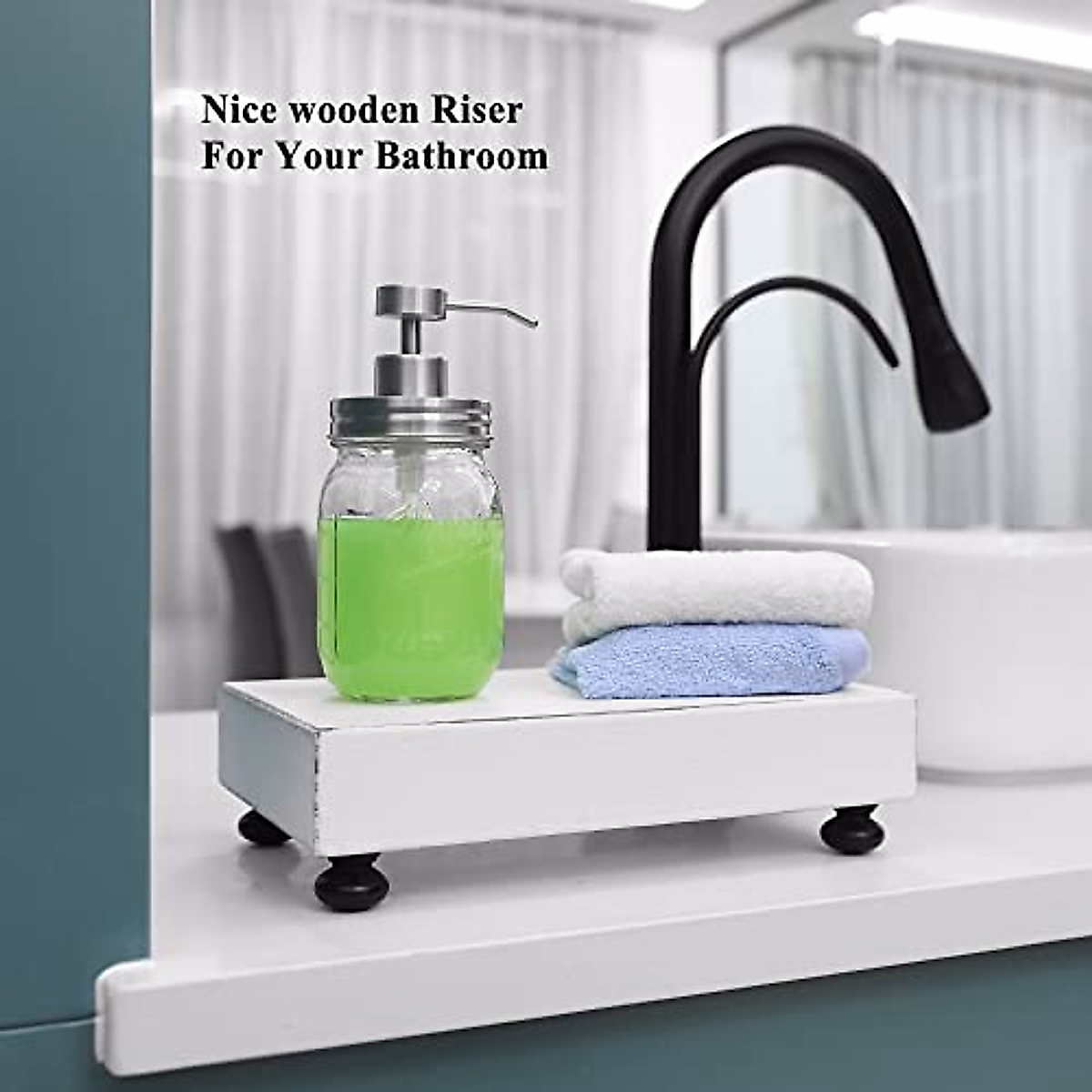 GBtroo Wood Riser for Display – Premium Home Decor for Bathroom – Display Stand with Non-Slip Mat – Eye-Catching Wooden Tray Sink Organizer – Charming in Any Home