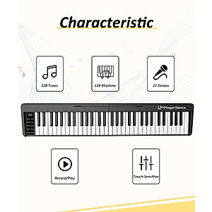 Finger Dance 61 Key Folding Piano Keyboard, Upgrand Imitation Wood Texture Keyboard Portable Piano, Bluetooth & MIDI, Foldable Keyboard Piano for Beginner - Deep Black