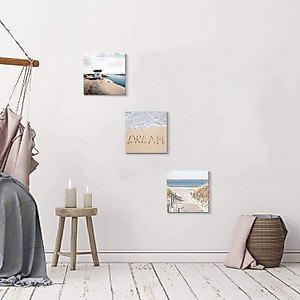 TAR TAR STUDIO Beach Scene Pictures Canvas Artwork: Seaside Boardwalk Painting Wall Art for Bedroom (12''W x 12''H x 3 PCS, Multiple Style)