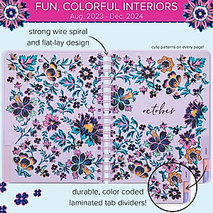 Vera Bradley Hardcover Daily Planner 2023-2024, Spiral Planner Dated August 2023 - December 2024, Medium Size Cute Planner, Weekly Planner with Monthly Calendar, Stickers, & Pockets, Cloud Vine Multi