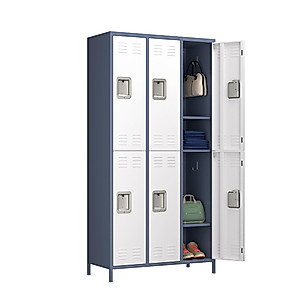 Aobabo Metal Office Storage Lockers, 6 Lockable Door Locker Cabinet, 72" H Tall Storage for Employee,Gym,Home,School, Gray White, Assembly Required