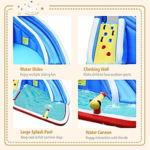 BOUNTECH Inflatable Water Slide, Shark Themed Waterslide Park for Kids Backyard Outdoor Fun w/Long Slide, Climbing, Splashing Pool, Blow up Water Slides Inflatables for Kids and Adults Party Gifts