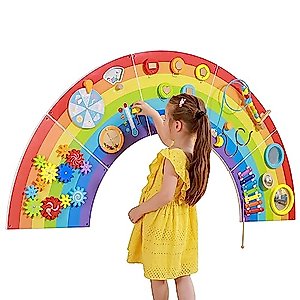 SPARK & WOW Rainbow Activity Wall Panels - Ages 18m+ - Montessori Sensory Wall Toy - 10 Activities - Busy Board - Toddler Room Décor
