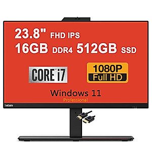 Lenovo ThinkCentre M90a 24 All-in-One Desktop Computer | 23.8" FHD IPS Anti-Glare (72% NTSC) | Intel 8-core i7-10700 Processor | 16GB DDR4 512GB SSD | USB-C 1080p Camera Win11Pro Black + HDMI Cable
