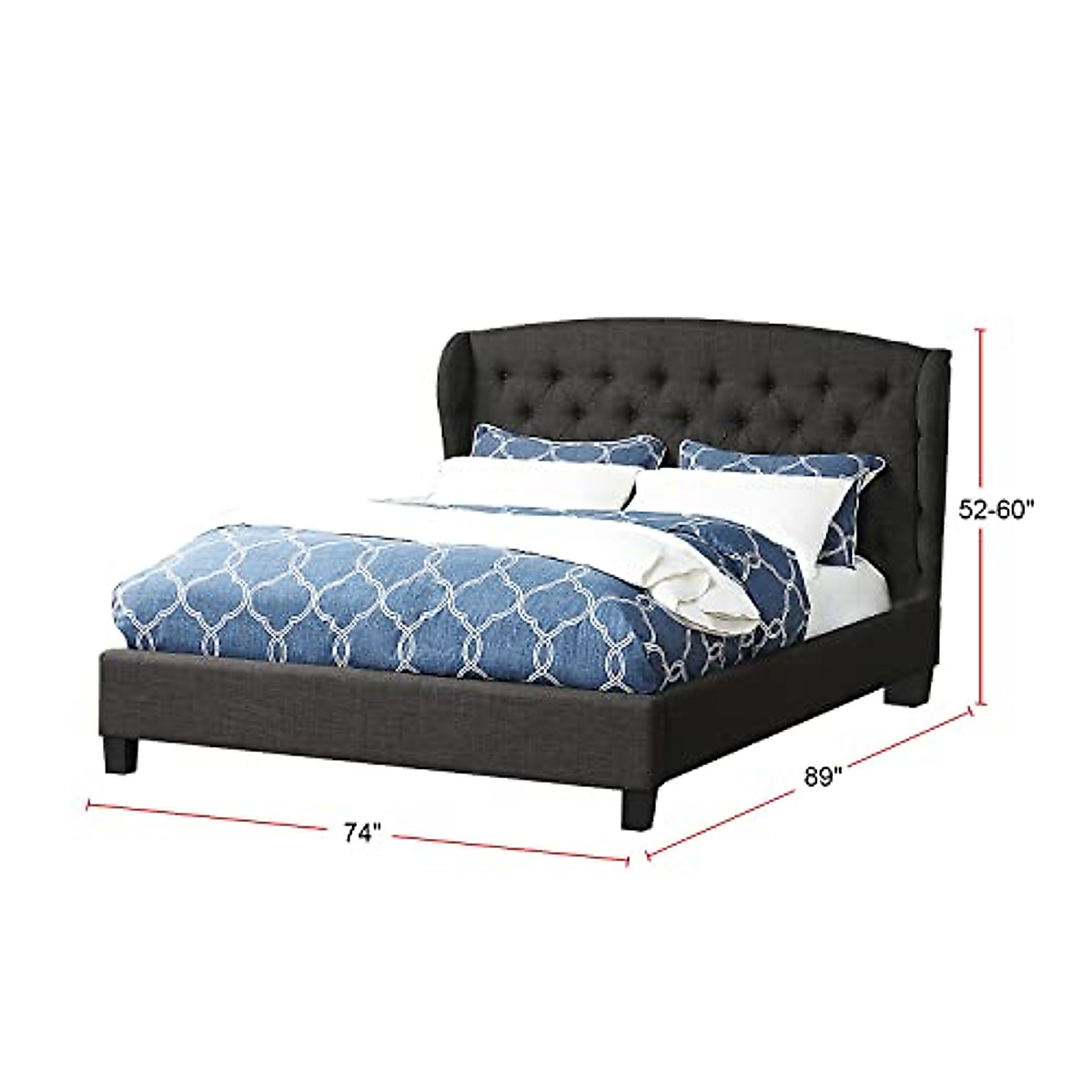 Poundex, Charcoal Polyfiber Upholstered Cal Size Bed, California King