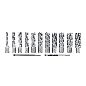 Accusize Industrial Tools 13 Pcs/Set 7/16'' to 1-1/16'' H.S.S. Annular Cutters, 2'' Cutting Depth with 2 Pilot Pins, N1