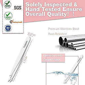 PAFASON Eyebrow Tweezers Set with Premium PU Leather Travel Case-Professional Stainless Steel & High Precision Tweezer Kit for Eyebrow Facial Hair Removal Ingrown Hair Splinter Eyelash for Women & Men
