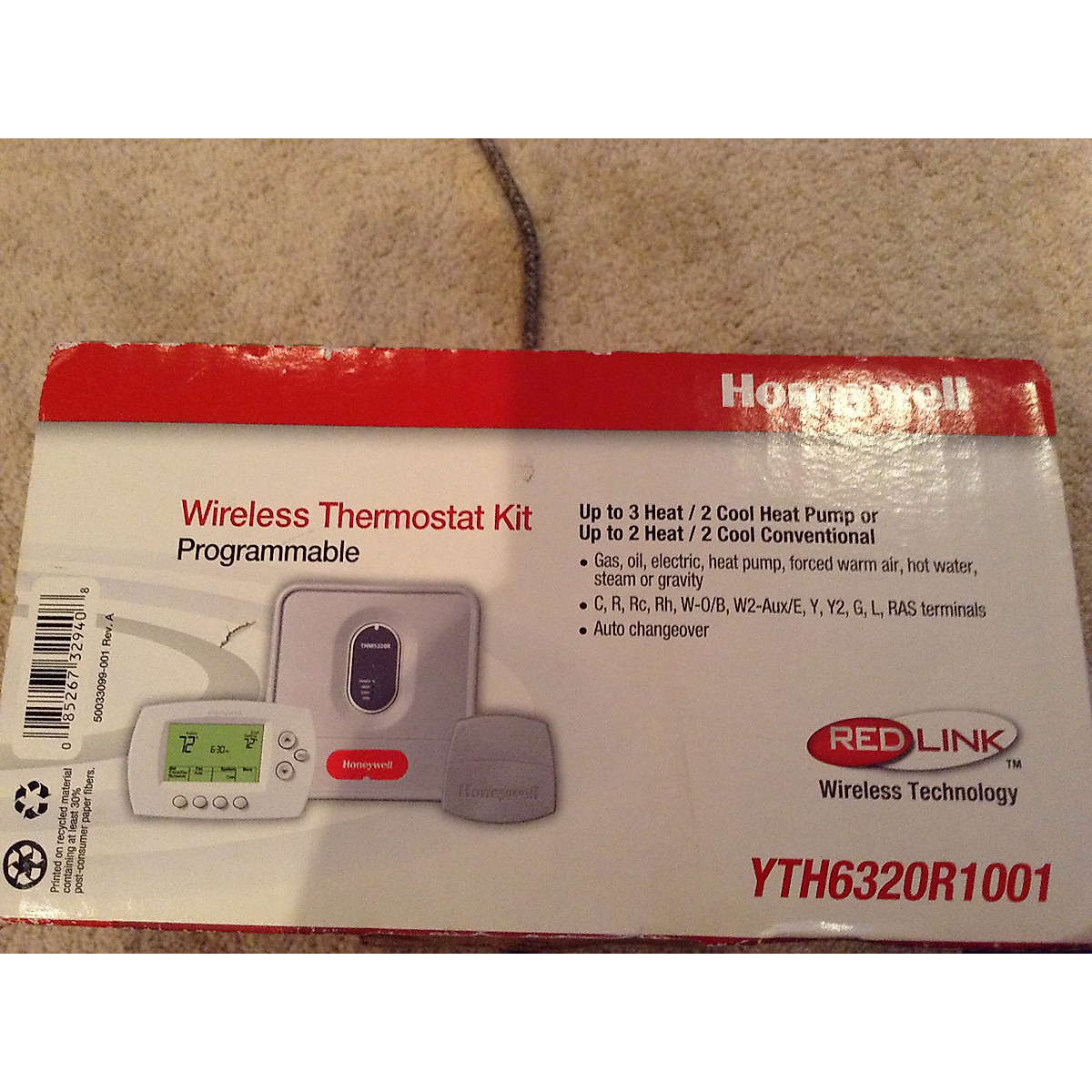 Honeywell YTH6320R1001, Programmable Redlink Enabled Wireless Focuspro Thermostat Kit, 1, White