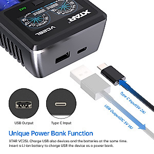 XTAR VC2SL 18650 Battery Charger 2 Bay Smart Universal Charger with LCD Display for Rechargeable Batteries Ni-MH Ni-Cd AA AAA Li-ion IMR 18650 18700 20700 21700 22650 25500 26650