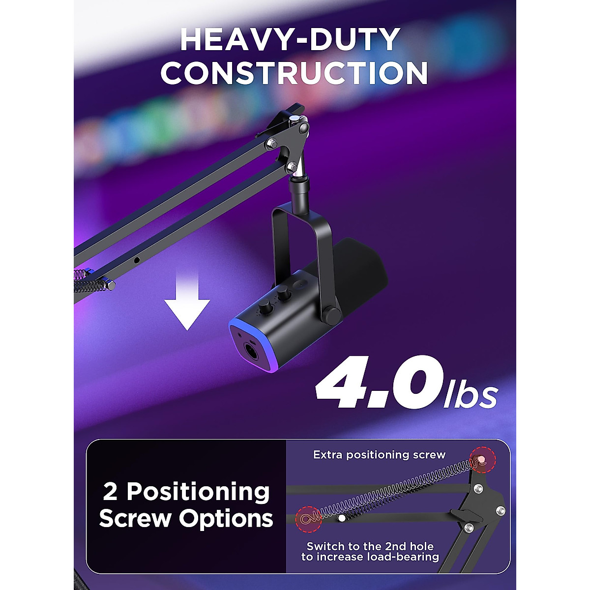 InnoGear Microphone Stand Mic Boom Arm for Blue Yeti HyperX QuadCast S SoloCast Snowball Fifine K669B and other Mic, with Shock Mount Windscreen Pop Filter Mic Clip Holder Cable Ties, Large