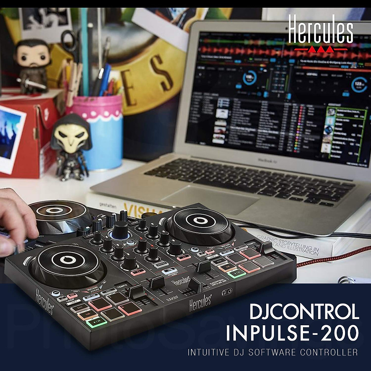 Hercules DJControl Inpulse 200 Compact DJ Controller + Headphone + Basic Accessory Bundle