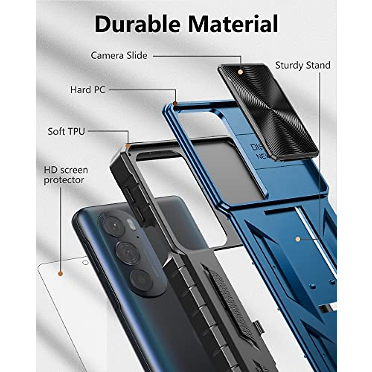 WTYOO Case for Motorola Edge-Plus 2022: Motorola Edge Plus 5G UW 2022 Case - Military Grade Drop Proof Phone Protective Cover with Kickstand and Slide Cover Protection - Durable Shockproof Textured