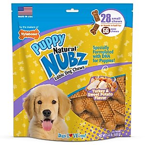 Nylabone Nubz Natural Edible Chew Treats for Puppies, Long Lasting Chews Made in USA, Turkey & Sweet Potato Flavor, Small - Up to 25 lbs. (28 Count)