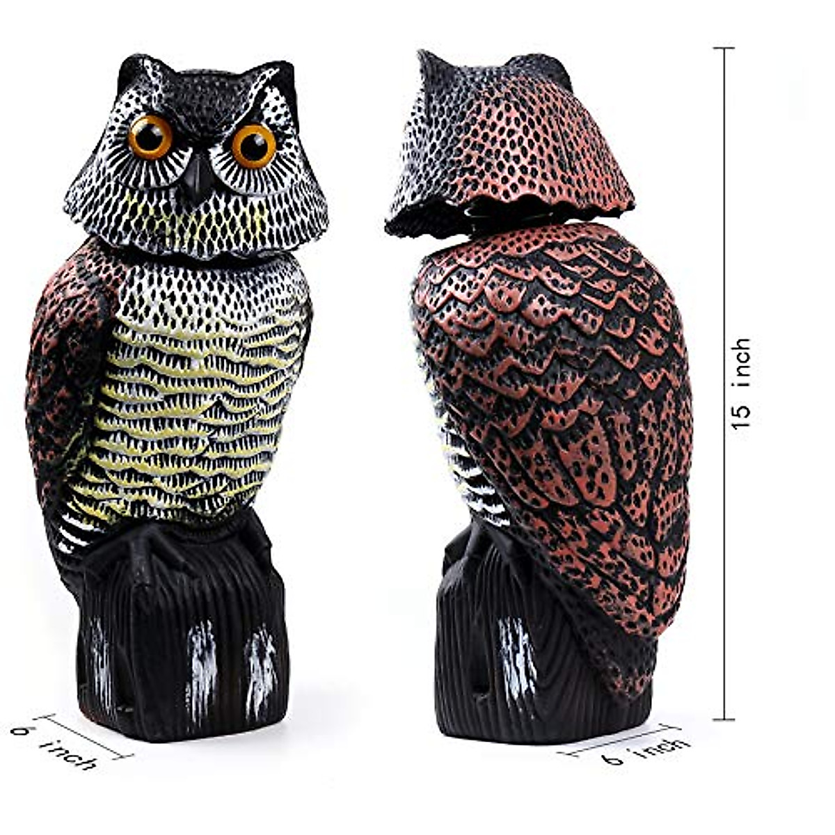 Hedoc Fake Owl Decoys to Scare Birds Away, Rotating Head Sculptures, Nature Enemy Scarecrow Plastic Statues, Pest Repellent, Bird Control and Pigeon Deterrent Outdoor Yard, Garden Protectors