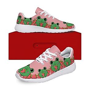 Pink Cute Strawberry Frog Sneakers for Women Girl,Personalized Lightweight Soft Tennis Running Shoes Gifts for Ladies Sister,US Size 9 Women/7.5 Men