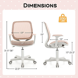 Giantex Kids Desk Chair, Children Armrest Computer Chair with Sit-Lock Wheels, Ergonomic Kids Office Chair with Waterfall Seat, Rolling Swivel Mesh Study Desk Chair for Girls Boys (Pink)