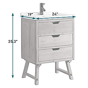 Luca Kitchen & Bath LC24TOP Magnolia 24" Reclaimed Wood Mid-Century Modern Bathroom Vanity in Natural Finish with Integrated White Porcelain Top