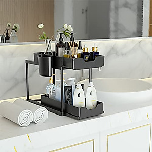 GAIPSWE 2 Pack Under Sink Organizers and Storage,2-Tier Double Sliding Cabinet Basket Organizer,Multi-purpose Storage Shelf for Bathroom Kitchen,Black