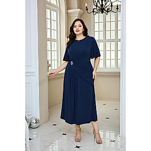 Hanna Nikole Wedding Guest Dress with Sleeves Fall Maxi Dress Summer Navy Blue Dress 18W