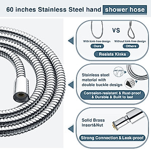 BRIGHT SHOWERS Dual Shower Head Combo Set, Handheld Showerhead Rainfall Shower Head Combo with Black Face, 60 Inch Long Stainless Steel Shower Hose, Chrome
