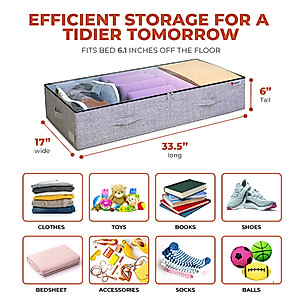 DORINT 2 Pack Under Bed Storage Containers - 4 Reinforced Handles for Clothing, Bedding, Blankets, Towels, Sweaters (6 Inches Tall, 60L)