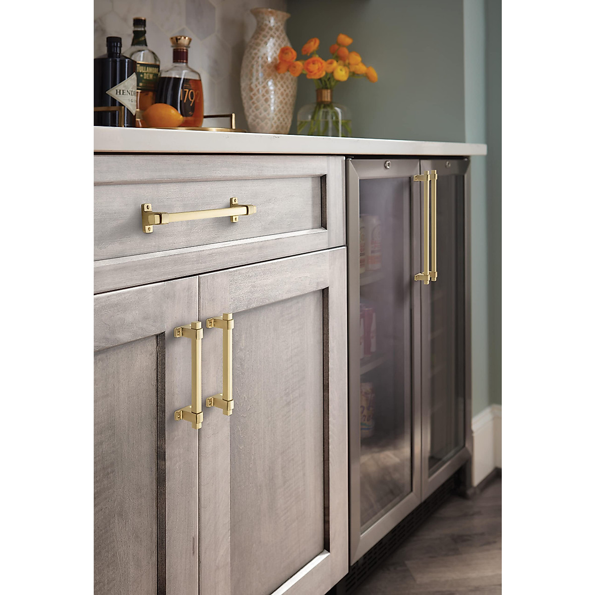 Amerock | Cabinet Pull | Matte Gold | 5-1/16 inch (128 mm) Center-to-Center | Rockwell | 1 Pack | Drawer Pull | Drawer Handle | Cabinet Hardware